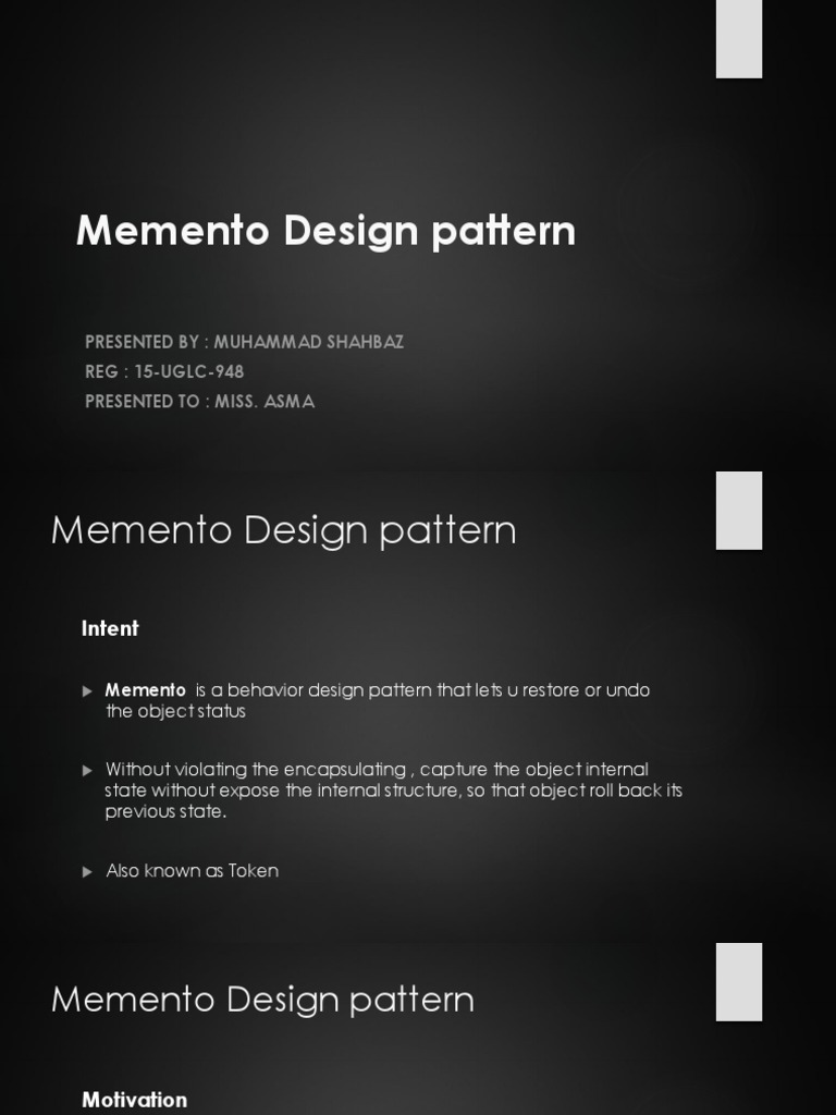 Memento Design Pattern 1 | PDF