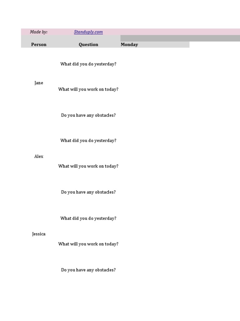 Daily Stand-Up Meeting Template | PDF