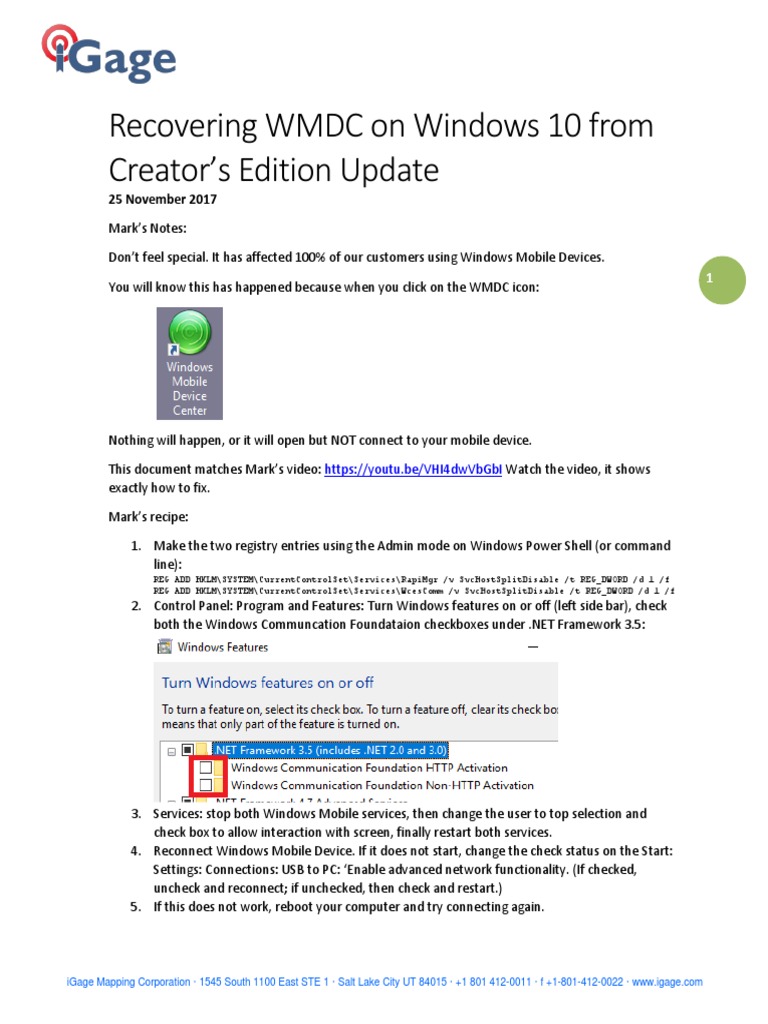 WMDC Win10 CreatorsEdition Fix RevB | PDF | Windows Registry ...
