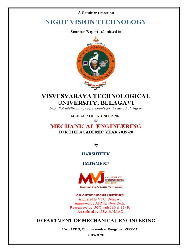 Night Vision Technology: Visvesvaraya Technological University ...