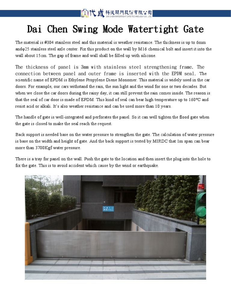 Dai Chen Watertight Gate Specifications | PDF | Technology ...