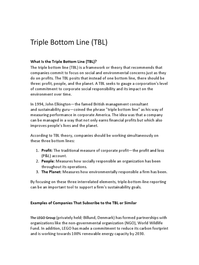 What Is The Triple Bottom Line (TBL) ? | Download Free PDF | Corporate ...