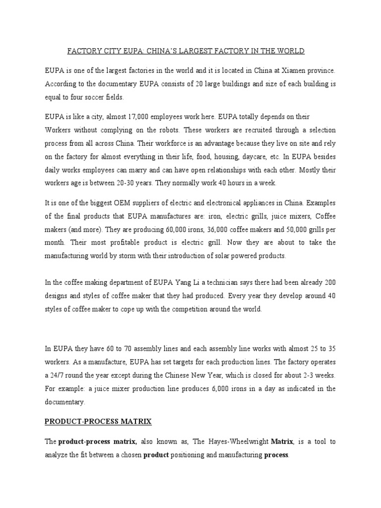 EUPA: China's Largest Factory Overview | PDF | Business | Economies