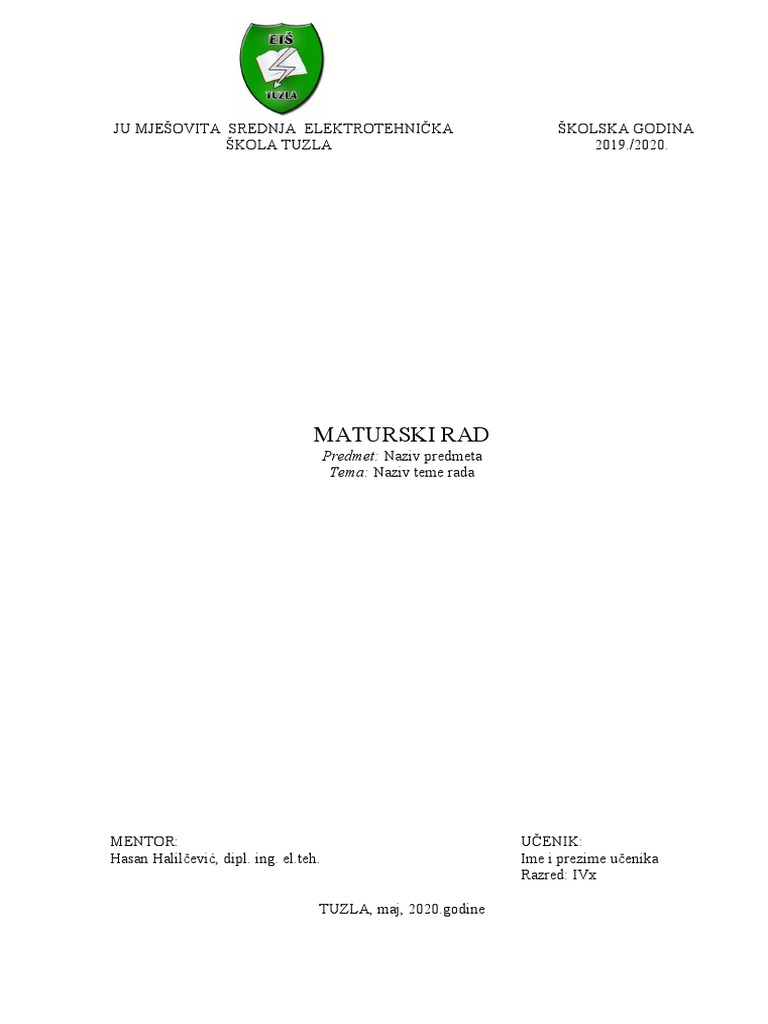 Upustvo Za Izradu Maturskog Rada | PDF