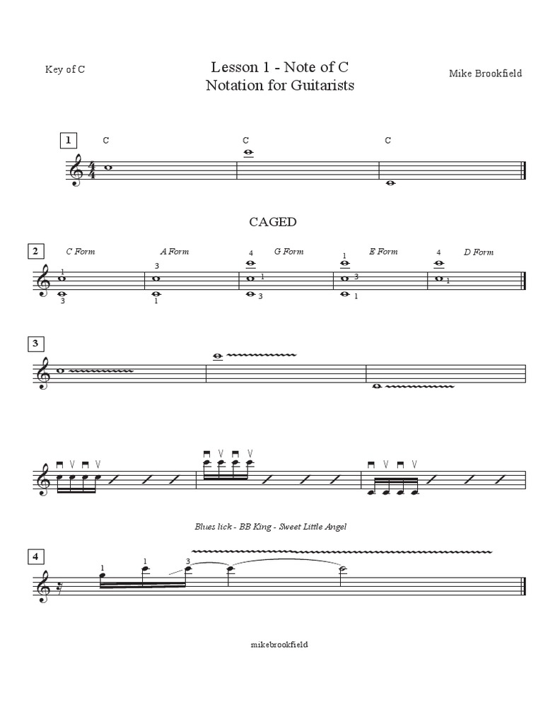 Lesson 1 - Note of C Notation For Guitarists: Caged | PDF