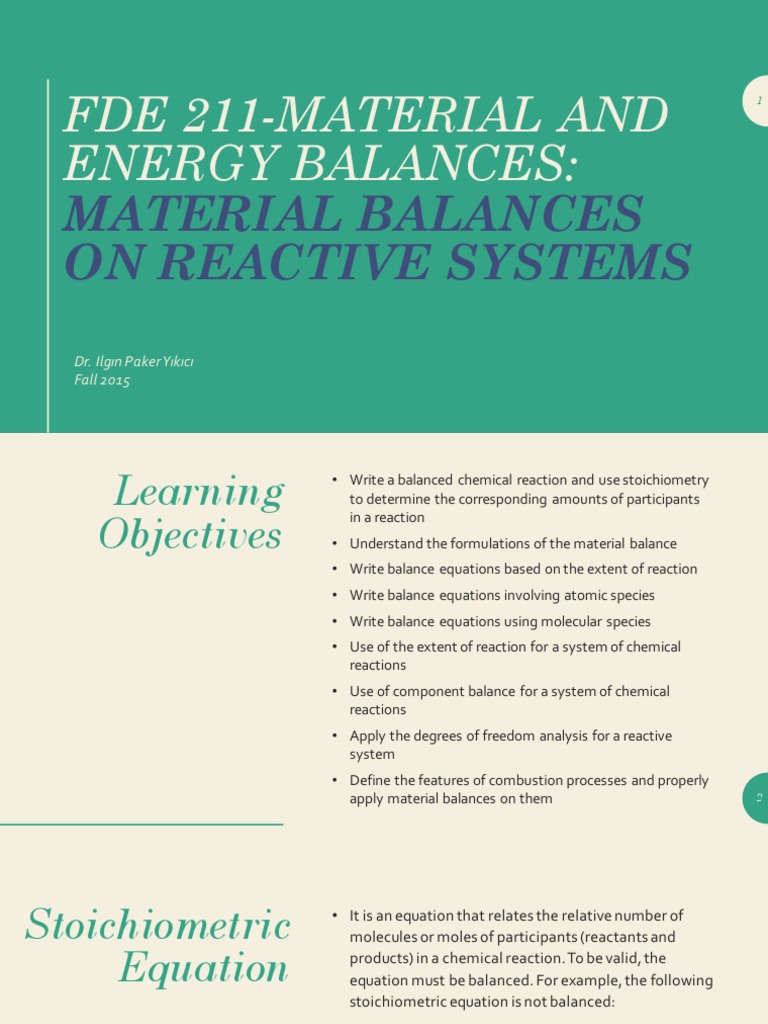 Material Balances On Reactive Systems | PDF | Stoichiometry | Mole (Unit)
