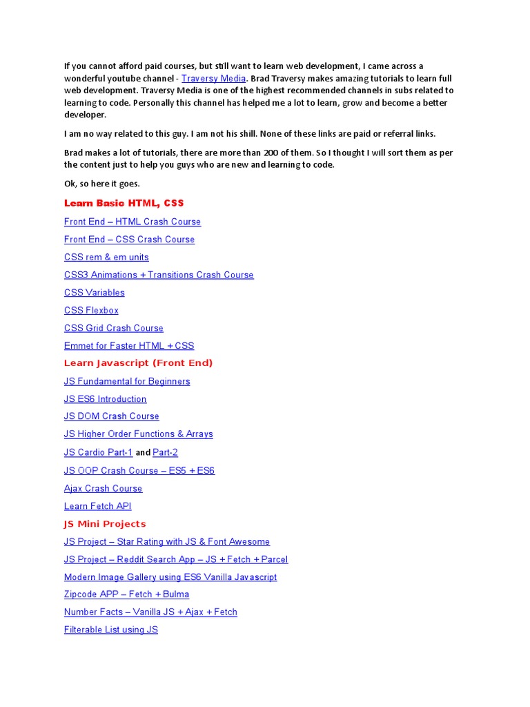 Learn Basic HTML, CSS: Learn Javascript (Front End) | Download Free PDF | Cascading Style Sheets ...