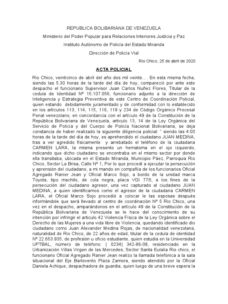 Acta Policial Flagrancia | PDF | Policía | Venezuela