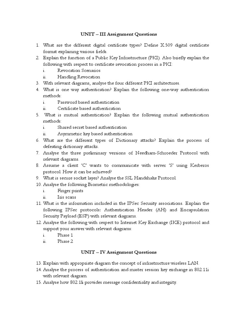 UNIT - III Assignment Questions | PDF | Firewall (Computing) | Transport Layer Security