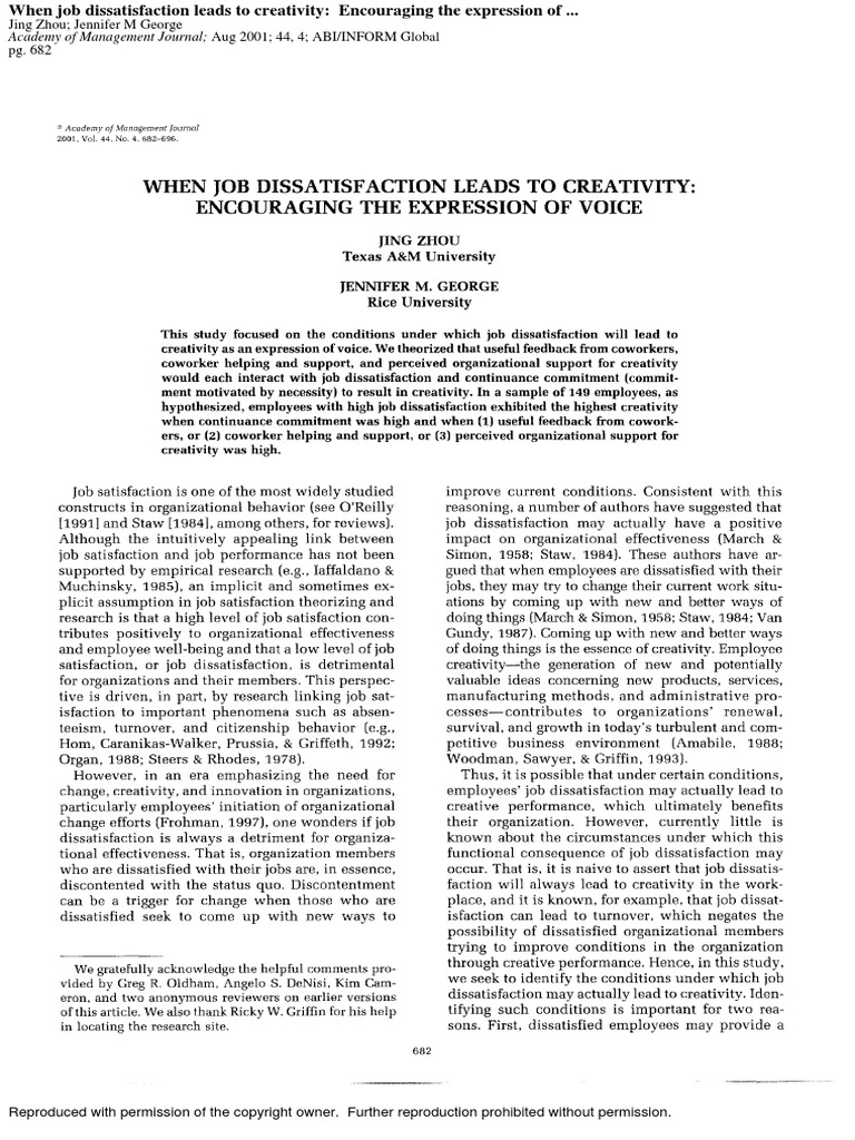 Zhou&George, 2001 | PDF | Self-Improvement