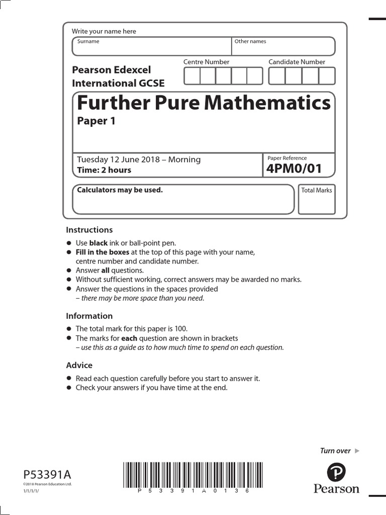 Further Pure Mathematics: Paper 1 | PDF | Equations | Mathematical Analysis