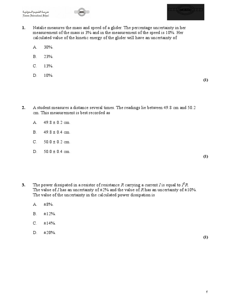 Topic1 MC HL | PDF | Classical Mechanics | Physical Sciences