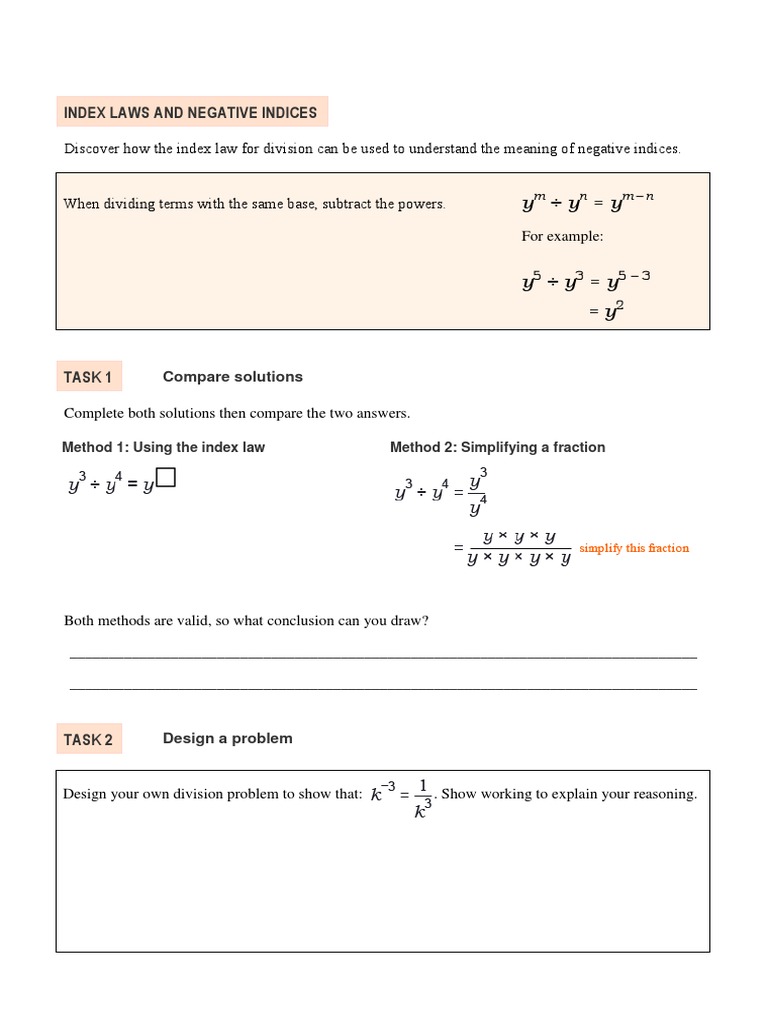 Index Laws and Negative Indices | PDF | Teaching Methods & Materials ...