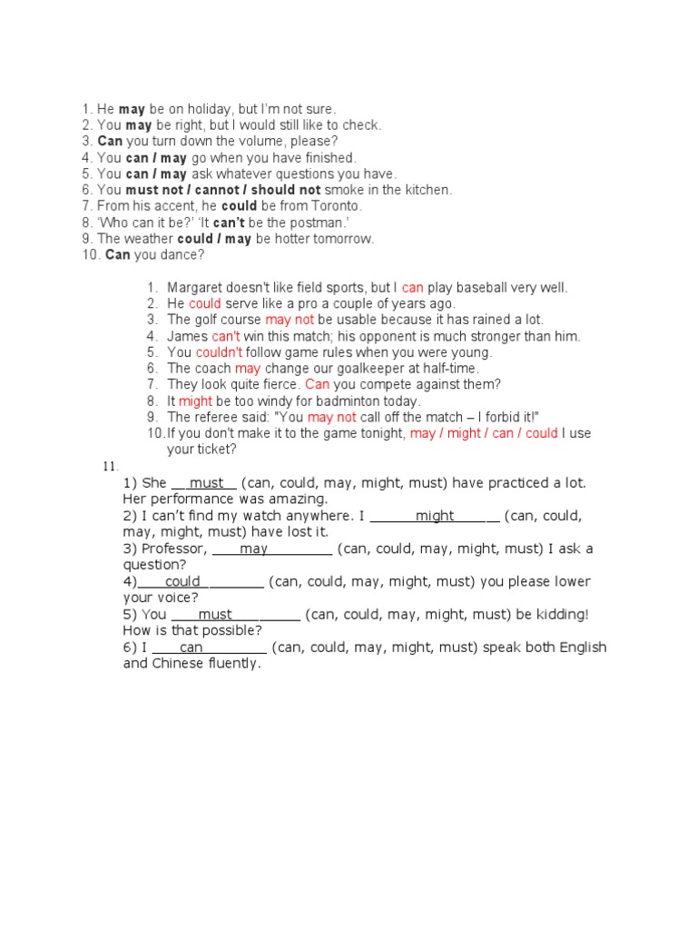 Can Could May Not Can't Couldn't May Can Might May Not May / Might ...