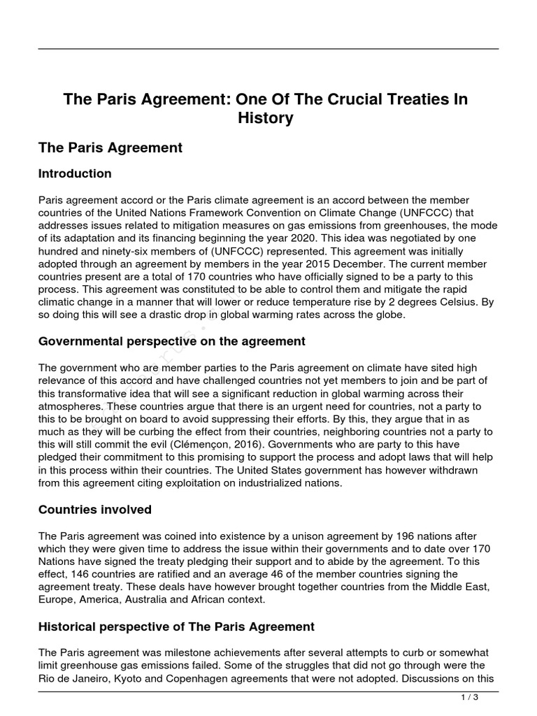 The Paris Agreement One of The Crucial Treaties in History | PDF ...