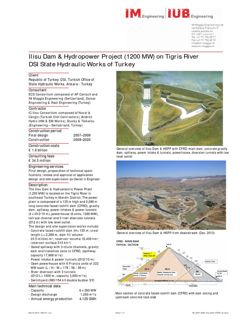 Ilisu Dam & Hydropower Project (1200 MW) On Tigris River DSI State ...