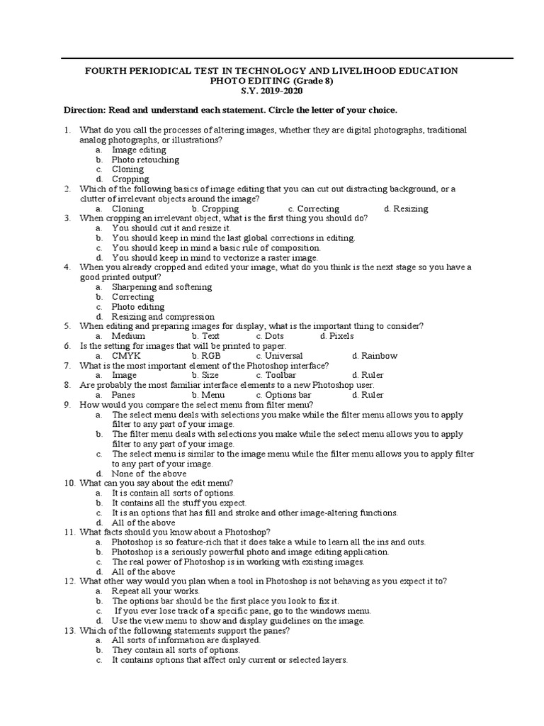 Photo Editing Exams | PDF | Image Editing | Adobe Photoshop