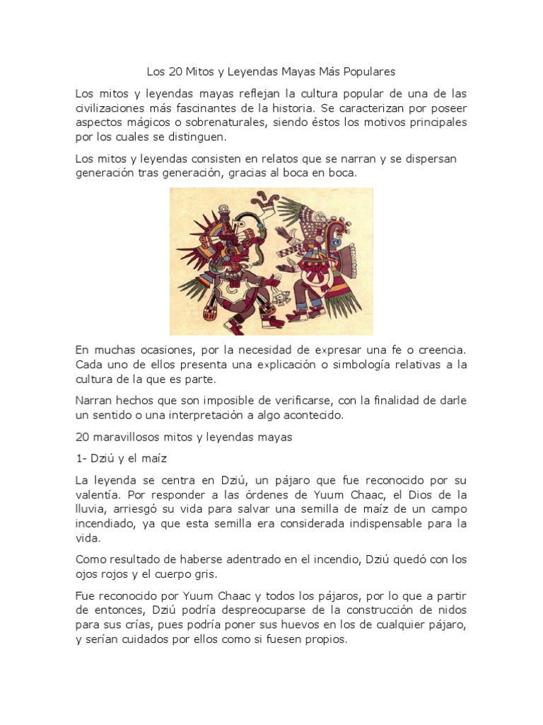 Los 20 Mitos Y Leyendas Mayas Más Populares Pdf Mitos De La