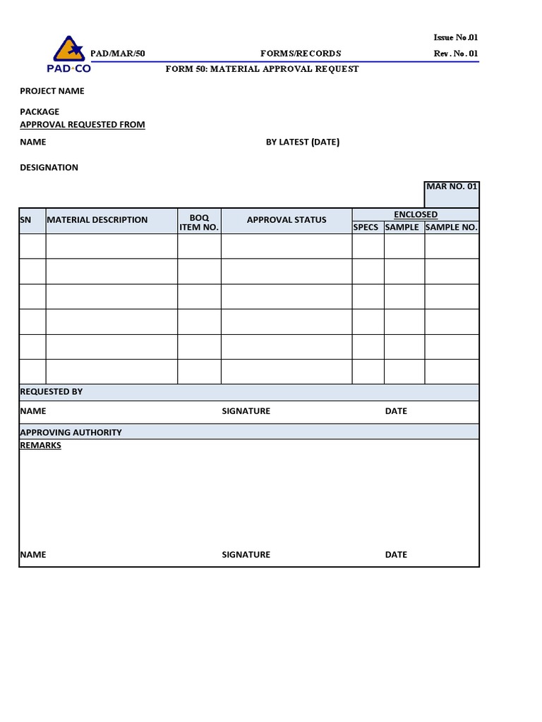 Material Approval Form | PDF