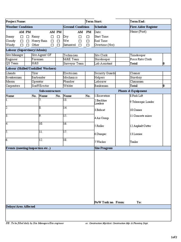 Site Diary | PDF | Industrial Equipment | Economic Sectors