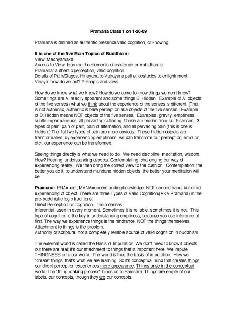 Pramana Overview from 1/20/09 Class | PDF | Experience | Śūnyatā