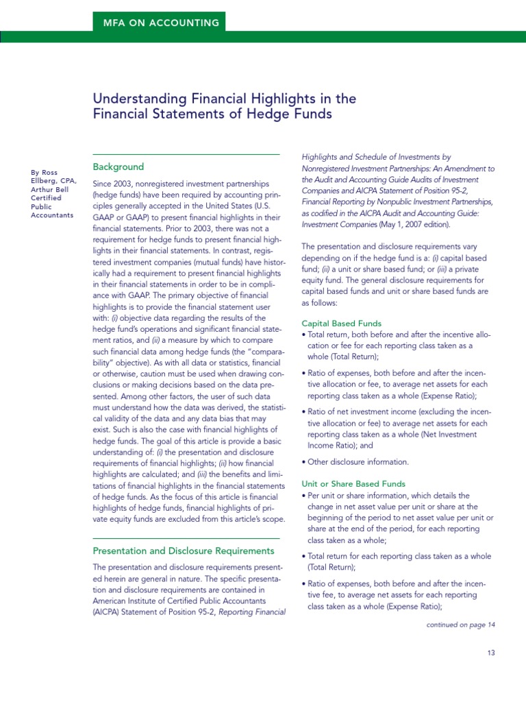 Understanding Financial Highlights in The Financial Statements of Hedge ...