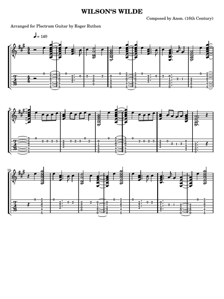 Wilson S Wilde: Composed by Anon. (16th Century) Arranged For Plectrum ...