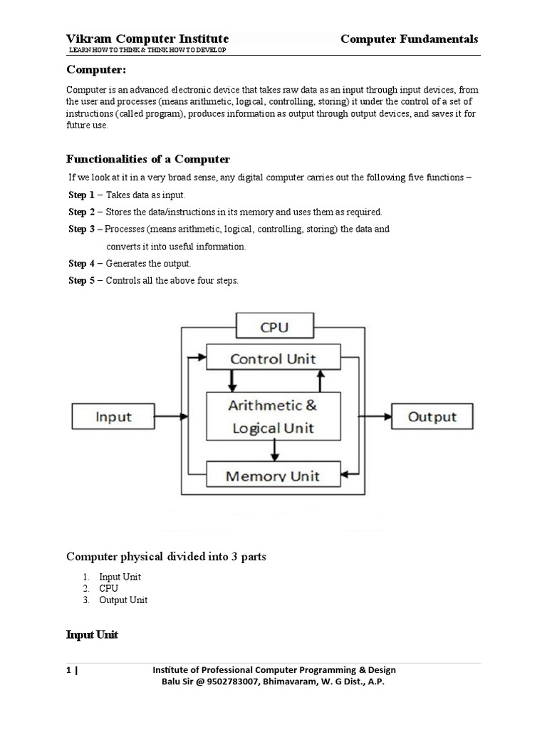 Computer Fundamentals Vikram Computer Institute Pdf Random Access Memory Computer Data Storage 