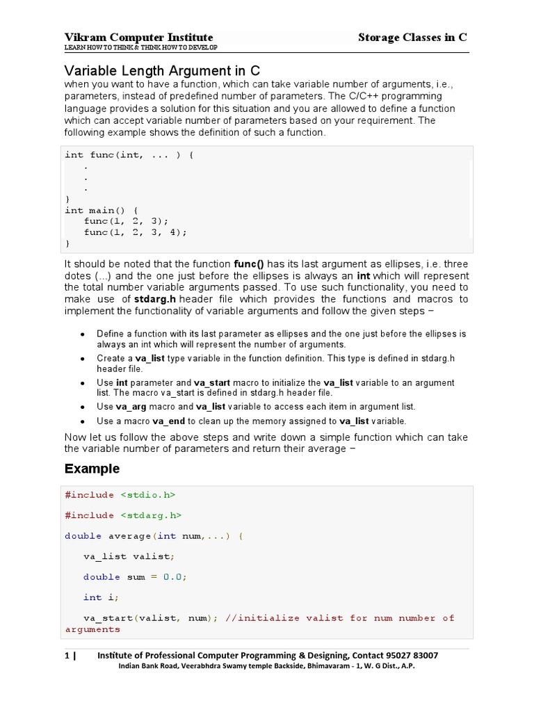 Variable Length Agruments | PDF | Parameter (Computer Programming) | Subroutine