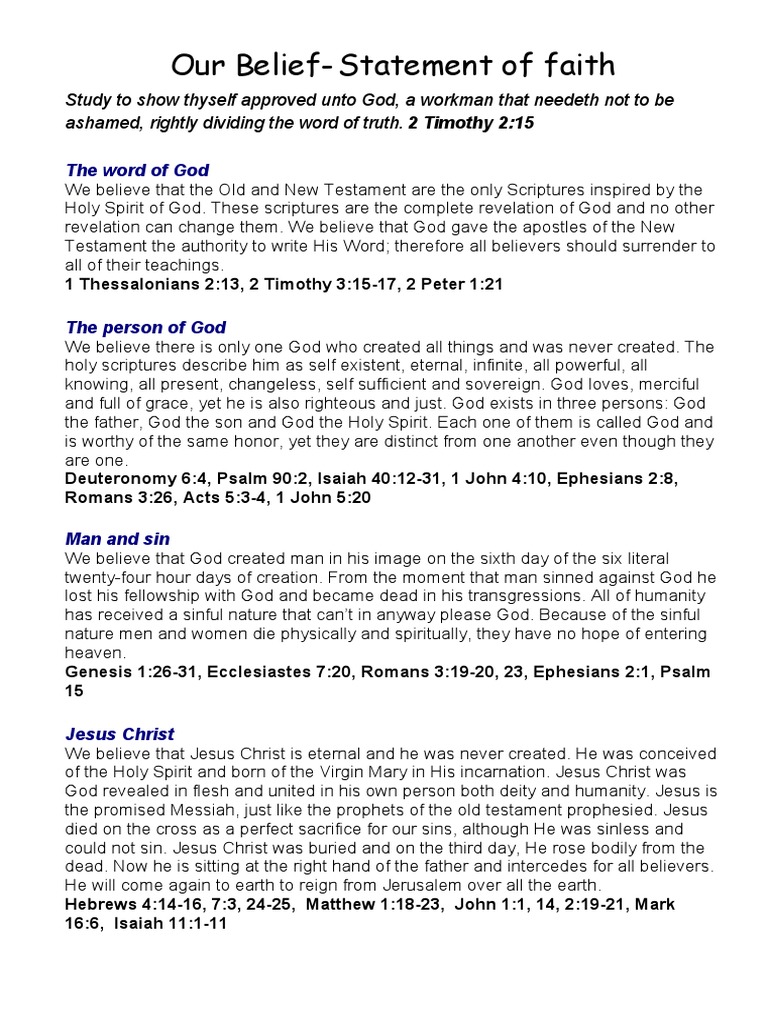 Our Belief - Statement of Faith | PDF | Eucharist | Jesus