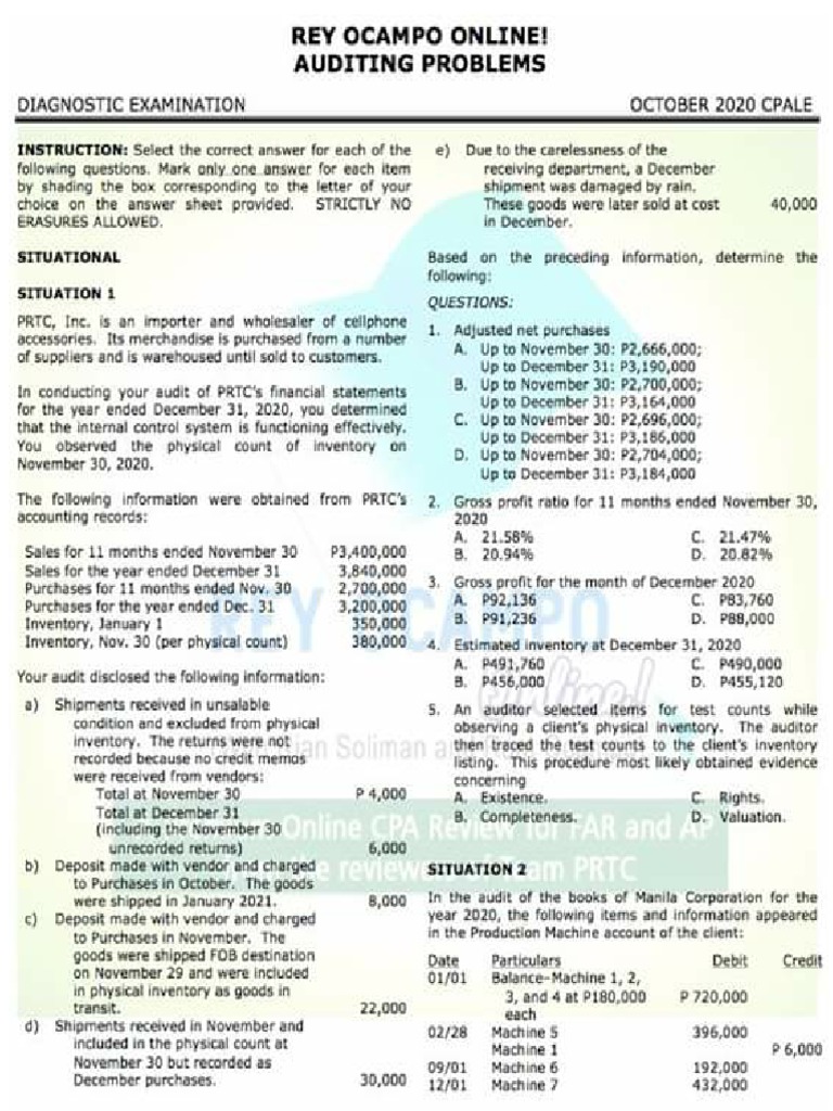 CPALE 2020 - Auditing Problems | PDF