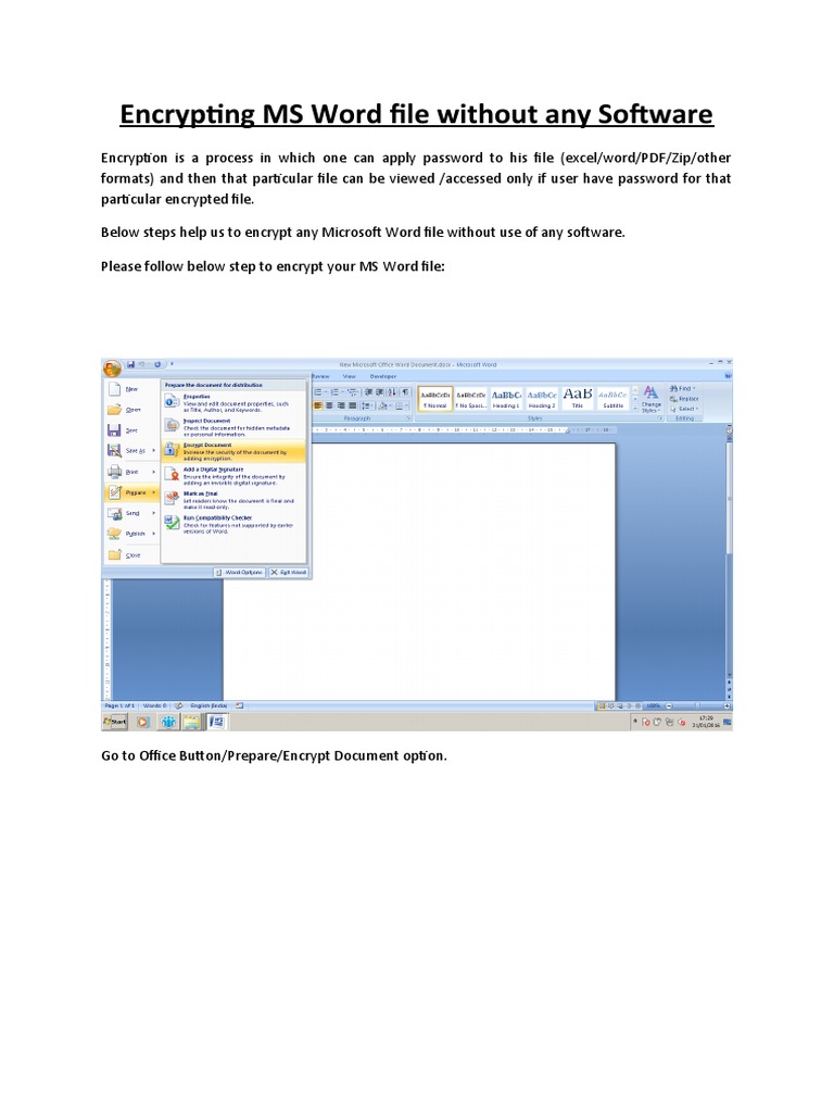 Encrypt MS Word Files Without Software | PDF