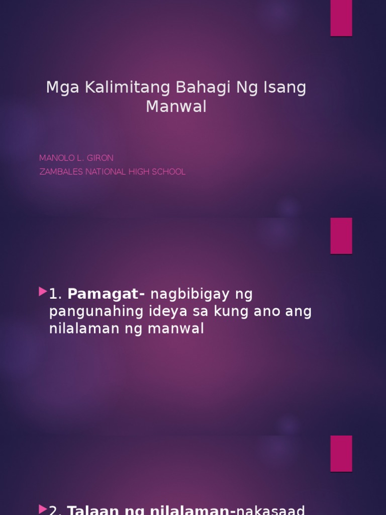 Mga Kalimitang Bahagi NG Isang Manwal: Manolo L. Giron Zambales ...