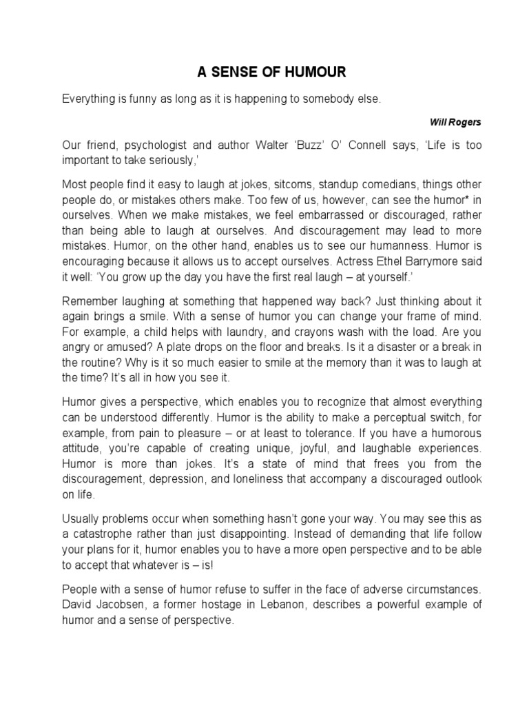 The Importance of Developing a Sense of Humour | PDF | Humour | Jokes