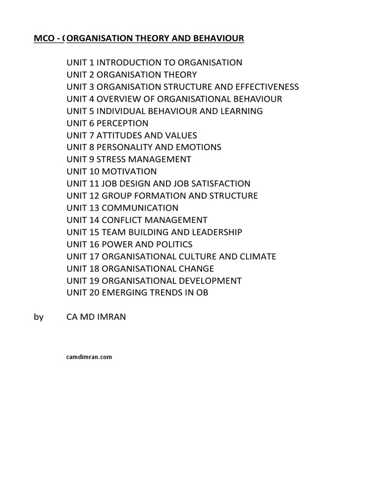Mco 01 Organisation Theory and Behaviour PDF | PDF | Goal ...