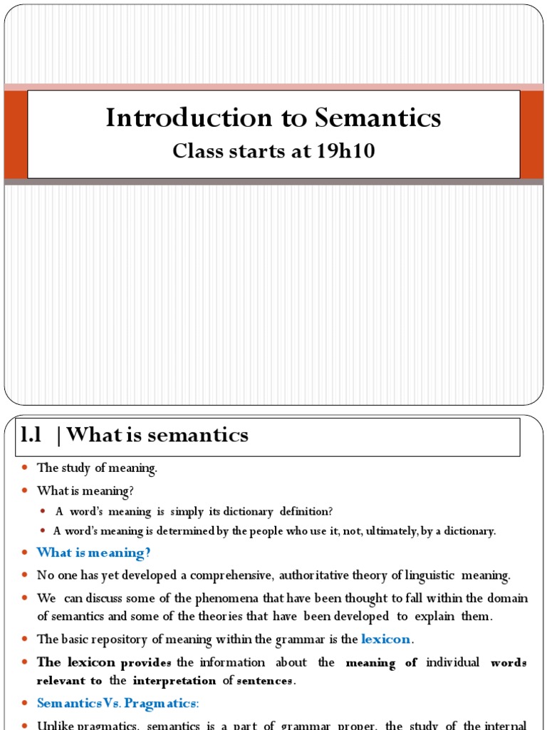 Introduction To Semantics: Class Starts at 19h10 | PDF | Word | Semantics