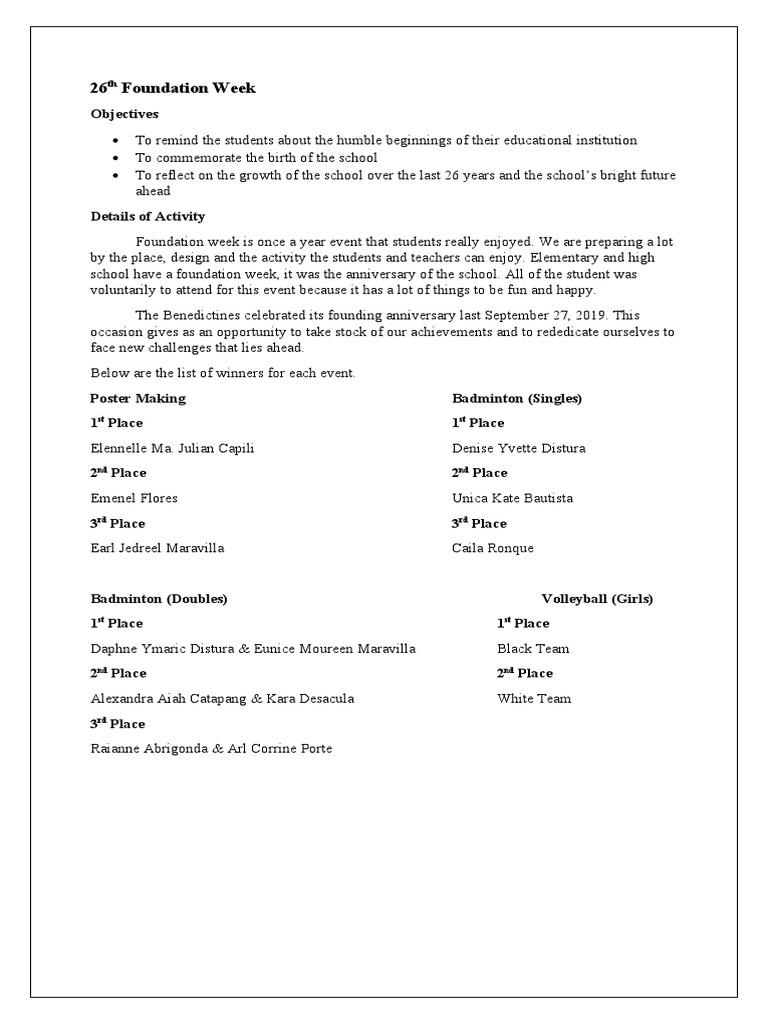 26 Foundation Week: Objectives | PDF