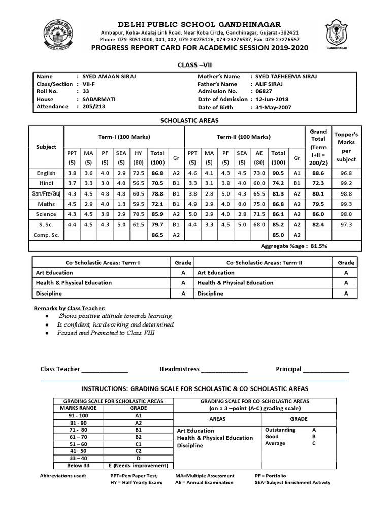 CBSE Co-Scholastic Report Card VII | PDF | Tests | Test (Assessment)
