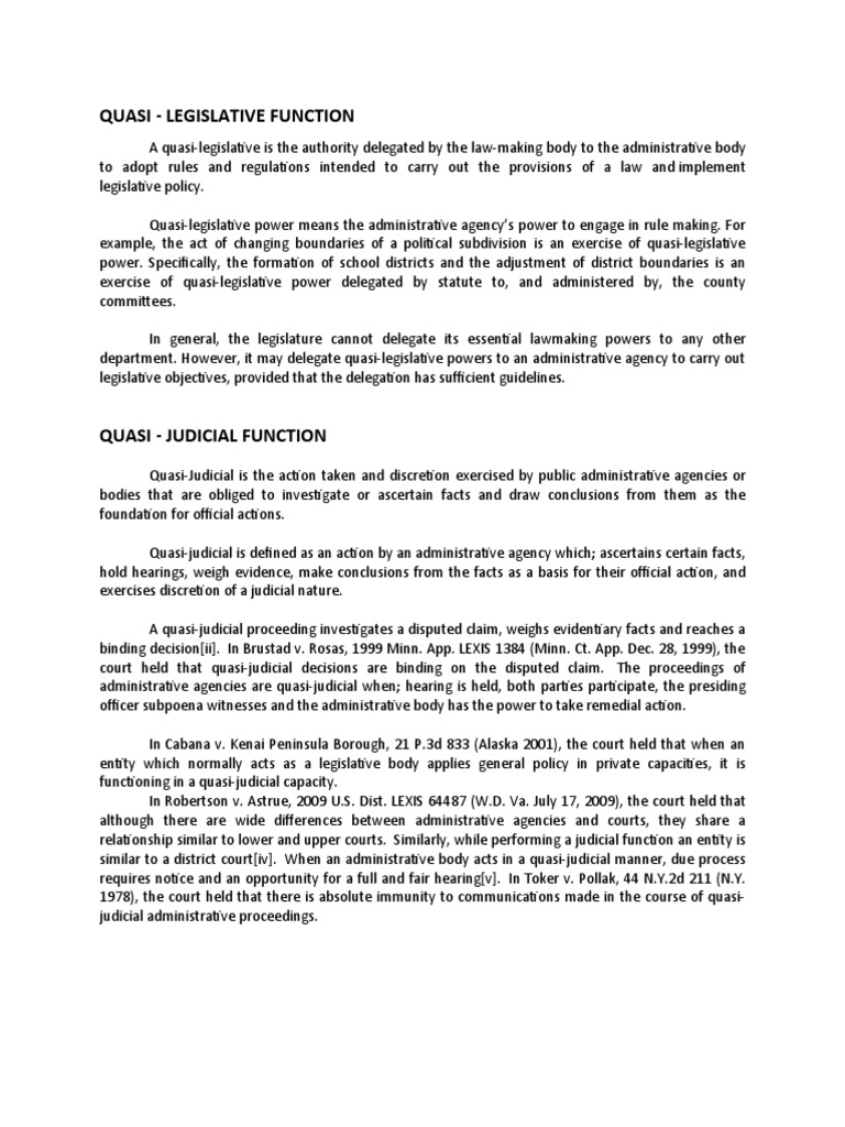 Quasi - Legislative Function | PDF | Government Agencies | Discretion