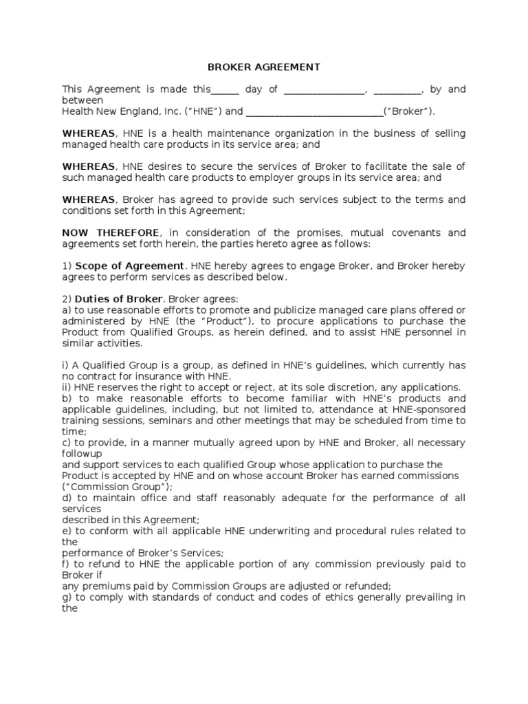 Broker Agreement | PDF | Indemnity | Health Insurance Portability And ...