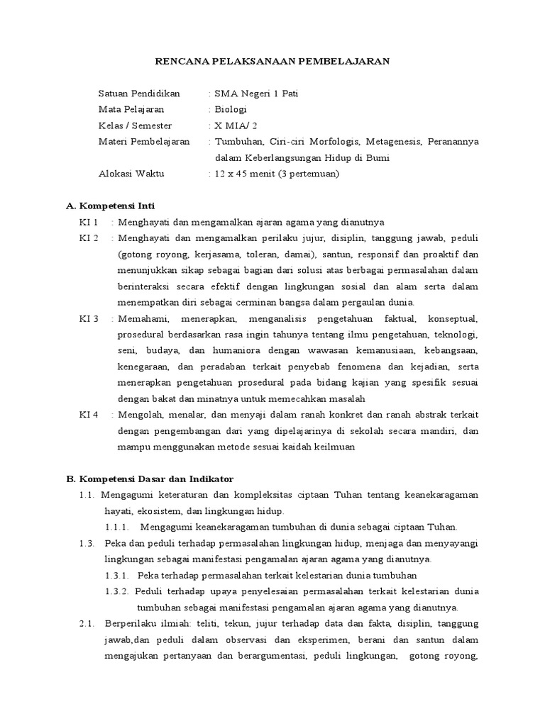 RPP Plantae | PDF | Sains & Matematika