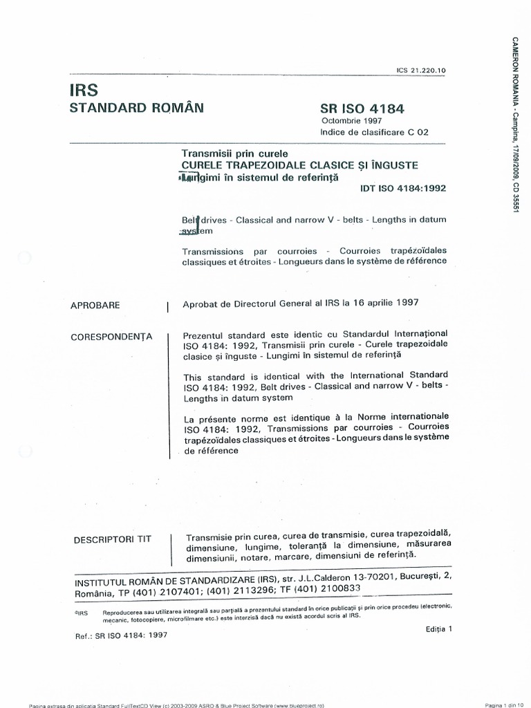 ISO 4184 - Belt Drives - V-Belts Length | PDF