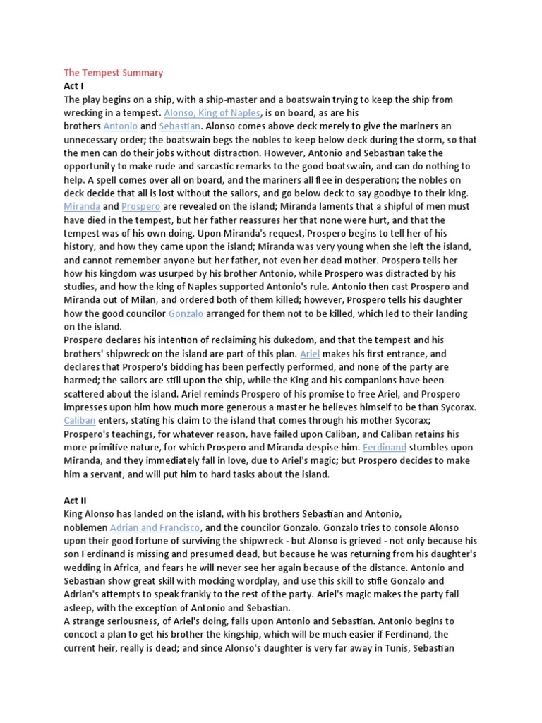 Alonso, King of Naples Antonio Sebastian: Act I | PDF | The Tempest