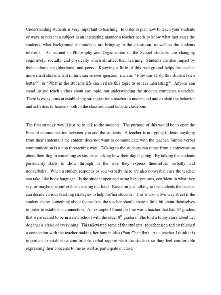 Understanding Students Is Very Important To Teaching | PDF | Teachers ...