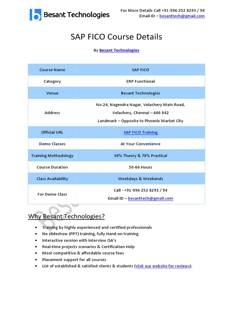 SAP FICO Besant Technologies Course Syllabus | PDF | Payments ...