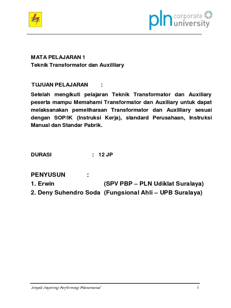 MATA PELAJARAN 1 Teknik Transformator Dan Auxiliary PDF | PDF