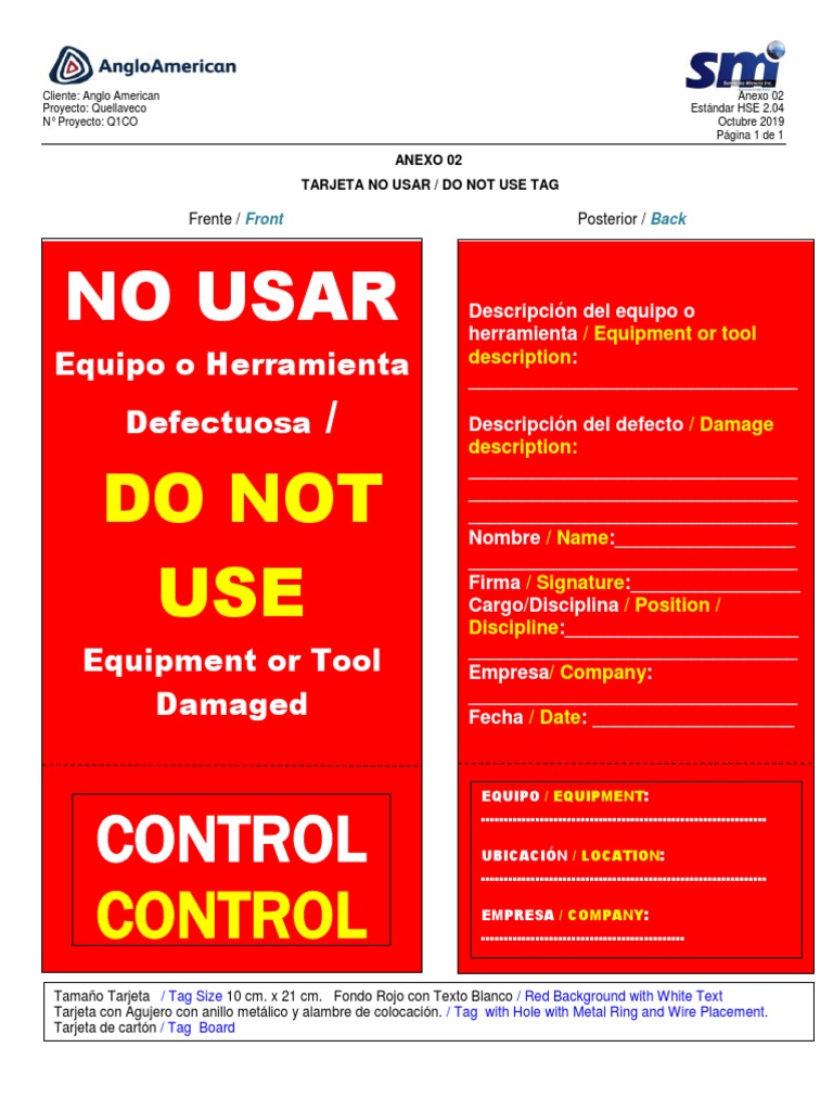 2.04 Anexo 02 - Tarjeta 'No Usar' | PDF | Business