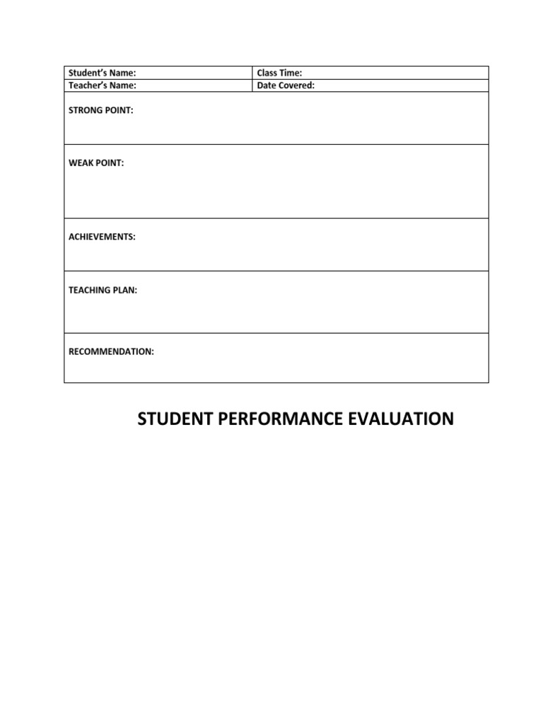 Student Performance Evaluation Template | PDF