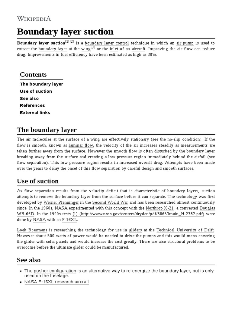 Boundary Layer Suction | PDF | Fluid Dynamics | Aerospace Engineering