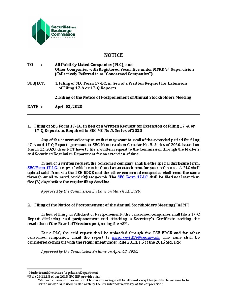 Notice: SEC Form 17-LC SEC Form 17-LC | PDF | U.S. Securities And ...